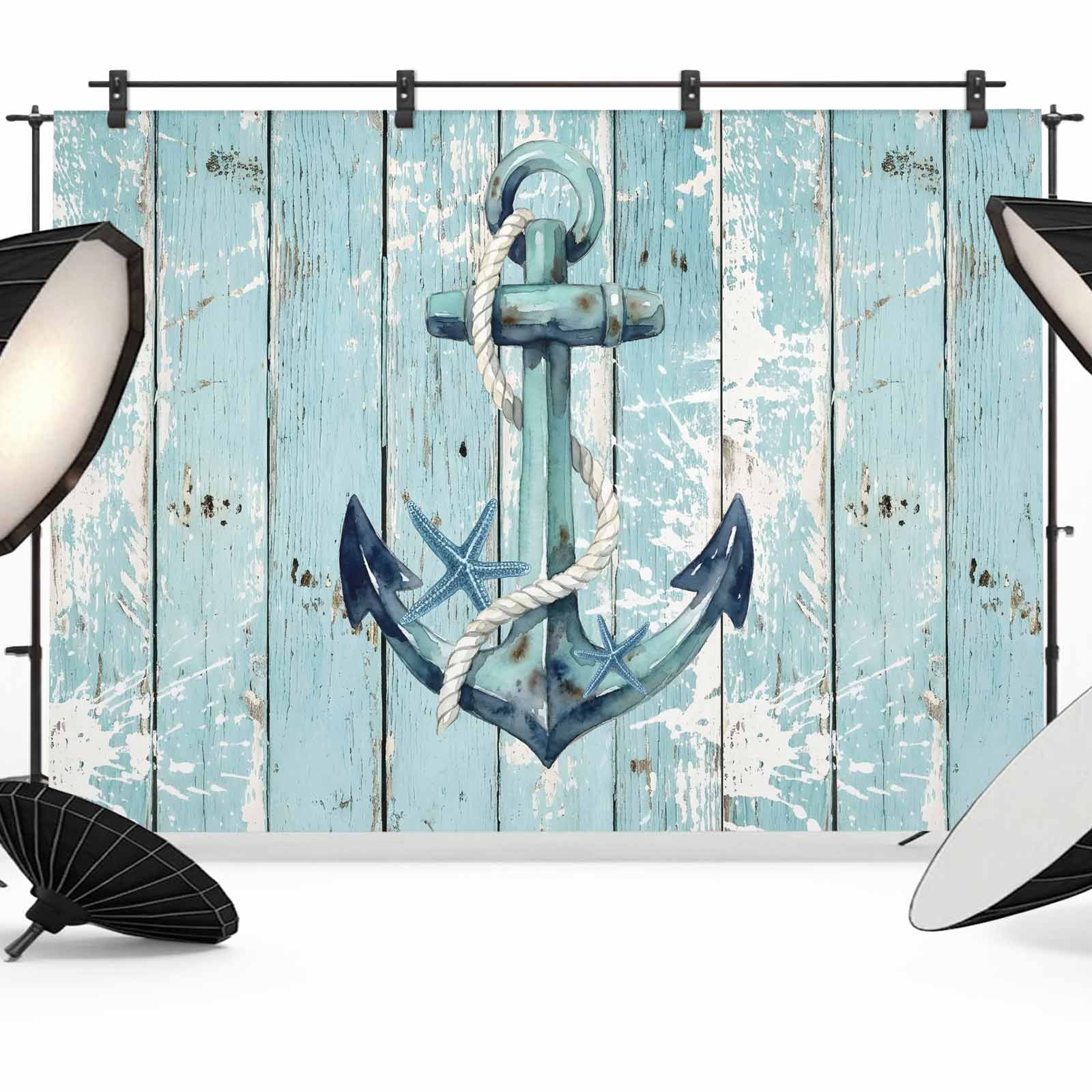 10x8ft Photo Backdrop, Teal Nautical Soft Polyester Backdrop Curtains ...