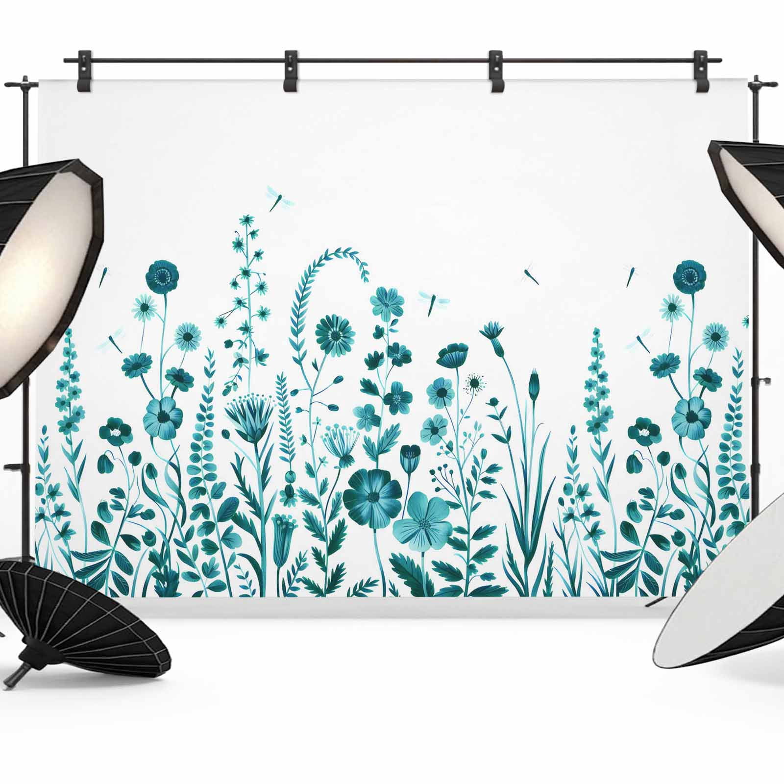 10x8ft Photo Backdrop, Teal Spring Floral Soft Polyester Backdrop ...