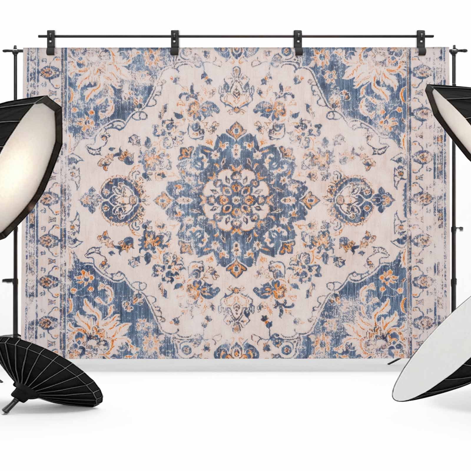 10x8ft Photo Backdrop, Vintage Blue Boho Soft Polyester Backdrop ...
