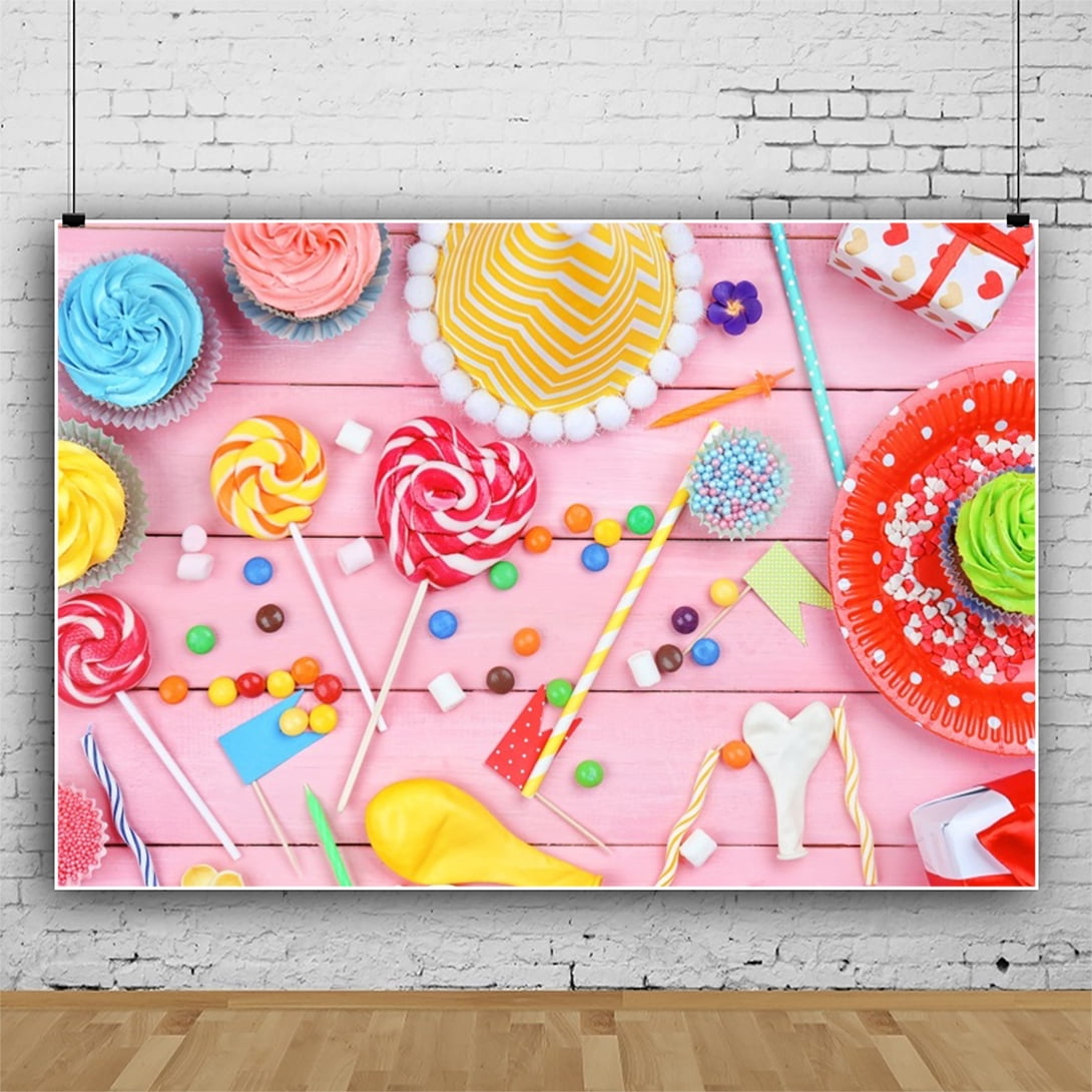 10x8ft Pink Candyland Backdrop,Happy Birthday Photography Background ...
