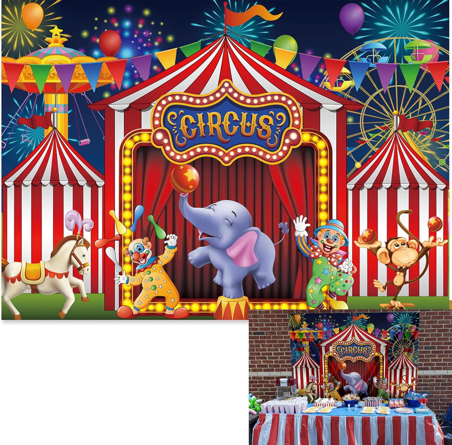10x8ft Red Circus Backdrop Amusement Park Tents Stratus Playground ...