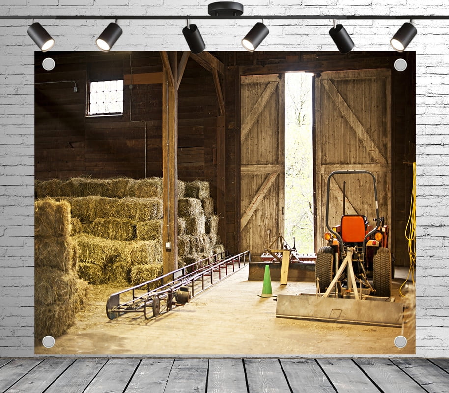 10x8ft Rustic Backdrop Barn Interior with Hay Bales Photo Backdrop ...