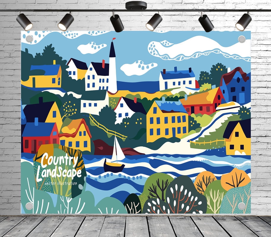 10x8ft Rustic Backdrop Coastal Village Photo Backdrop for Theme Party ...