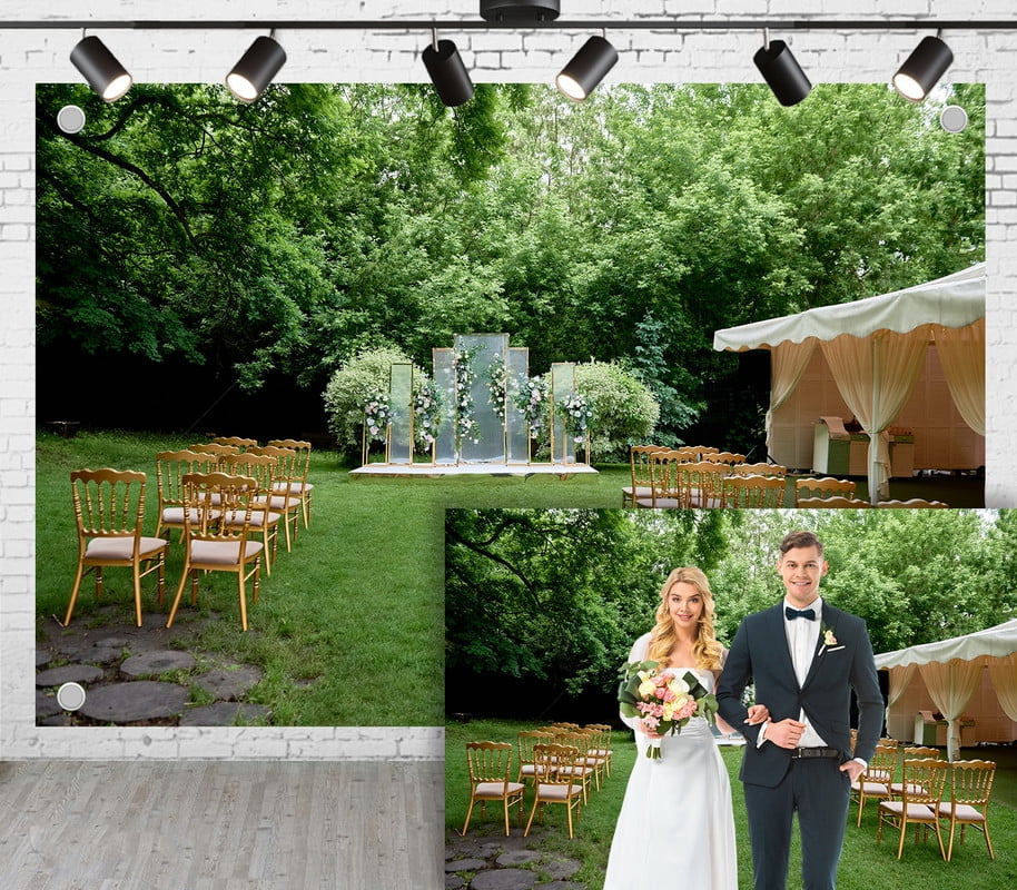 10x8ft Wedding Photoshoot Backdrop Grassland Trees Ceremony Area ...