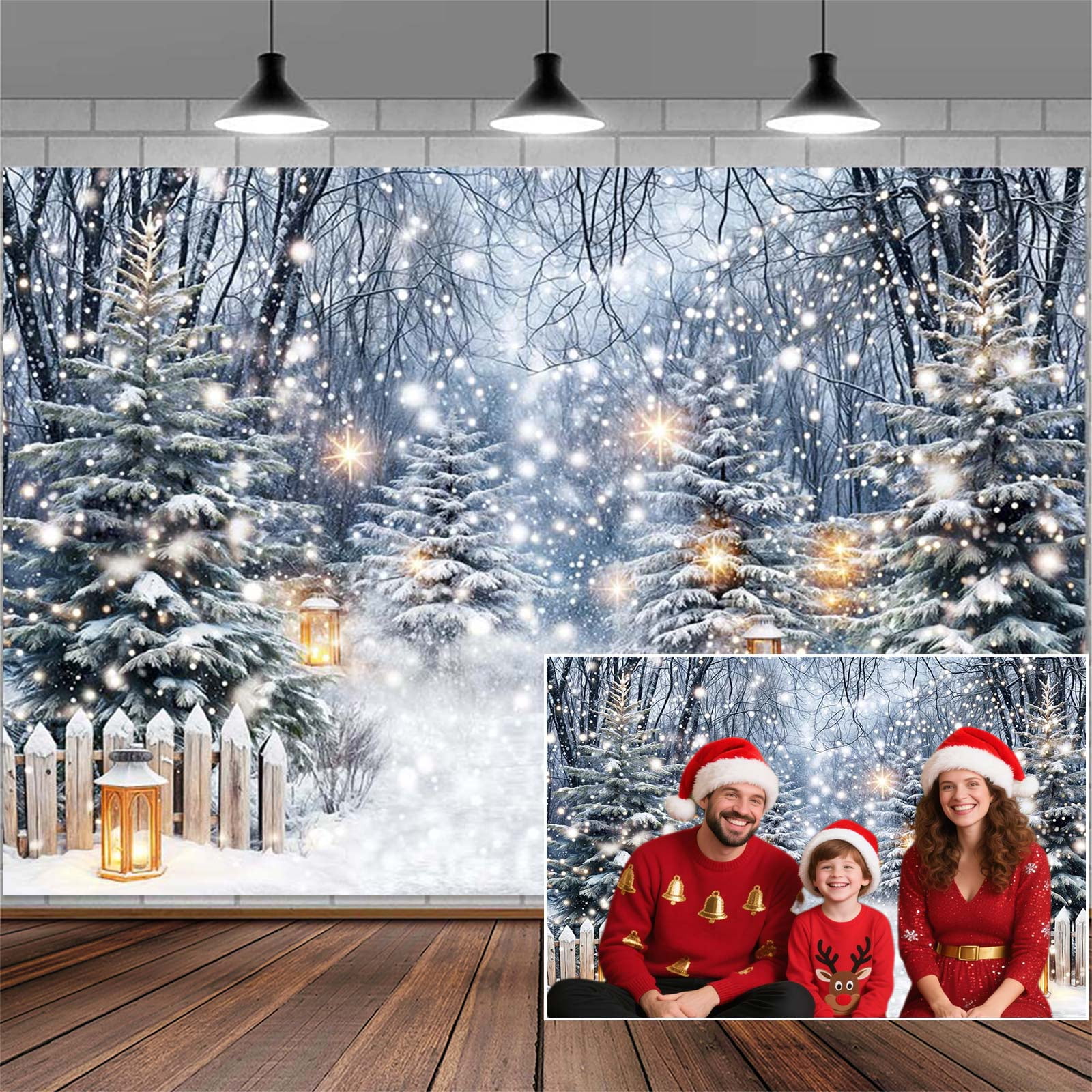 10x8ft Winter Snow Forest Photography Backdrop Glitter Xmas Tree Kids ...