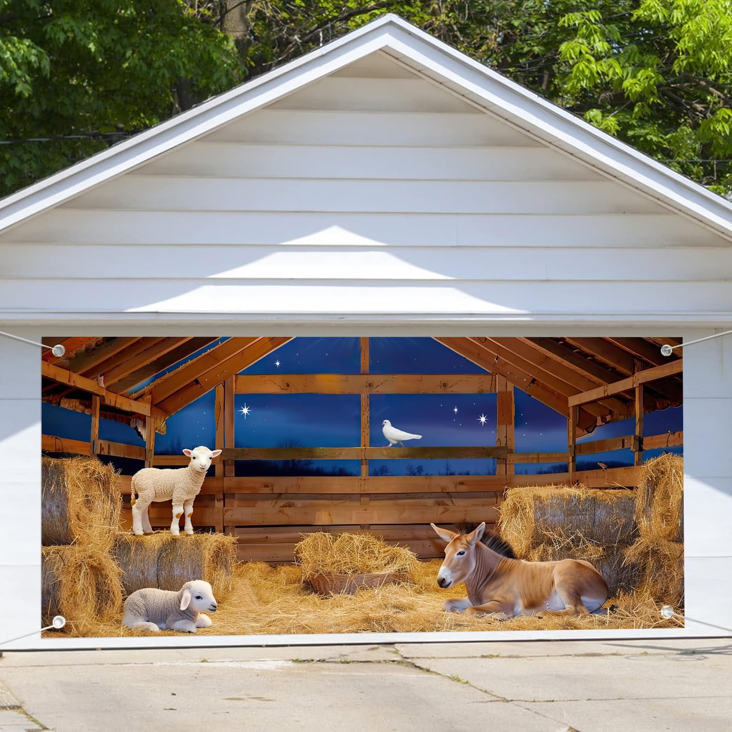 10x8ftChristmas Nativity Garage Door Decorations Background Nativity ...