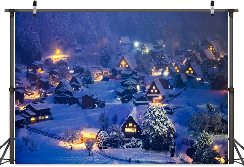 10x8ftChristmas Photography Backdrop Xmas Winter Rustic Village Night ...