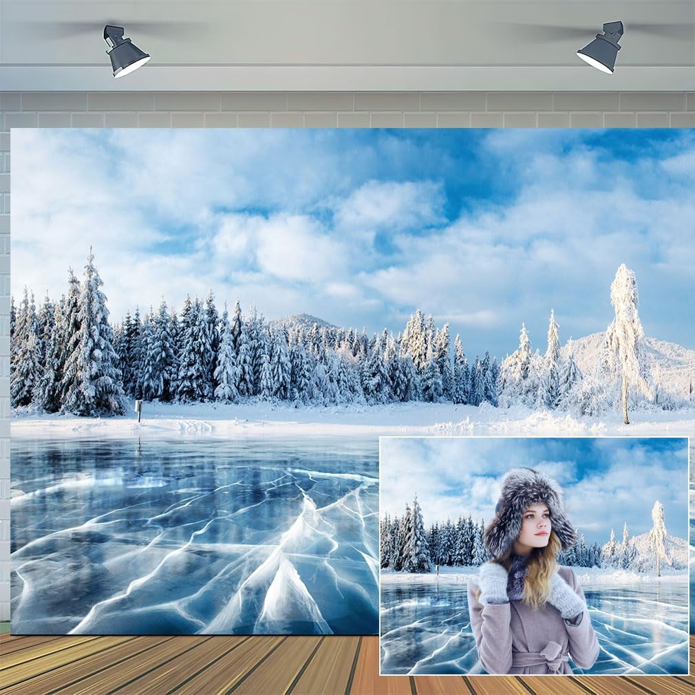 10x8ftForest Winter Backdrop Carpathian Ukraine Mountains Cracked Ice ...