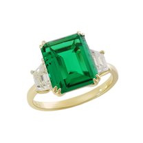 Oval Cut Lab-Created Emerald and Moissanite Engagement Ring in 925 ...