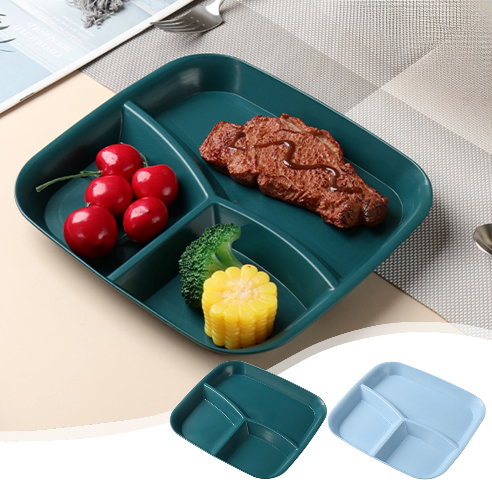 10x9in Plastic Divided Plate with 3 Compartments - Thickened Microwave ...