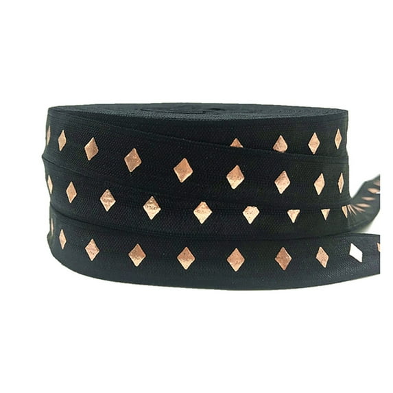 10yards Gold Foil Rhombus Printed Fold Over Elastic Geometric Ribbon for Craft DIY Wedding Party ...