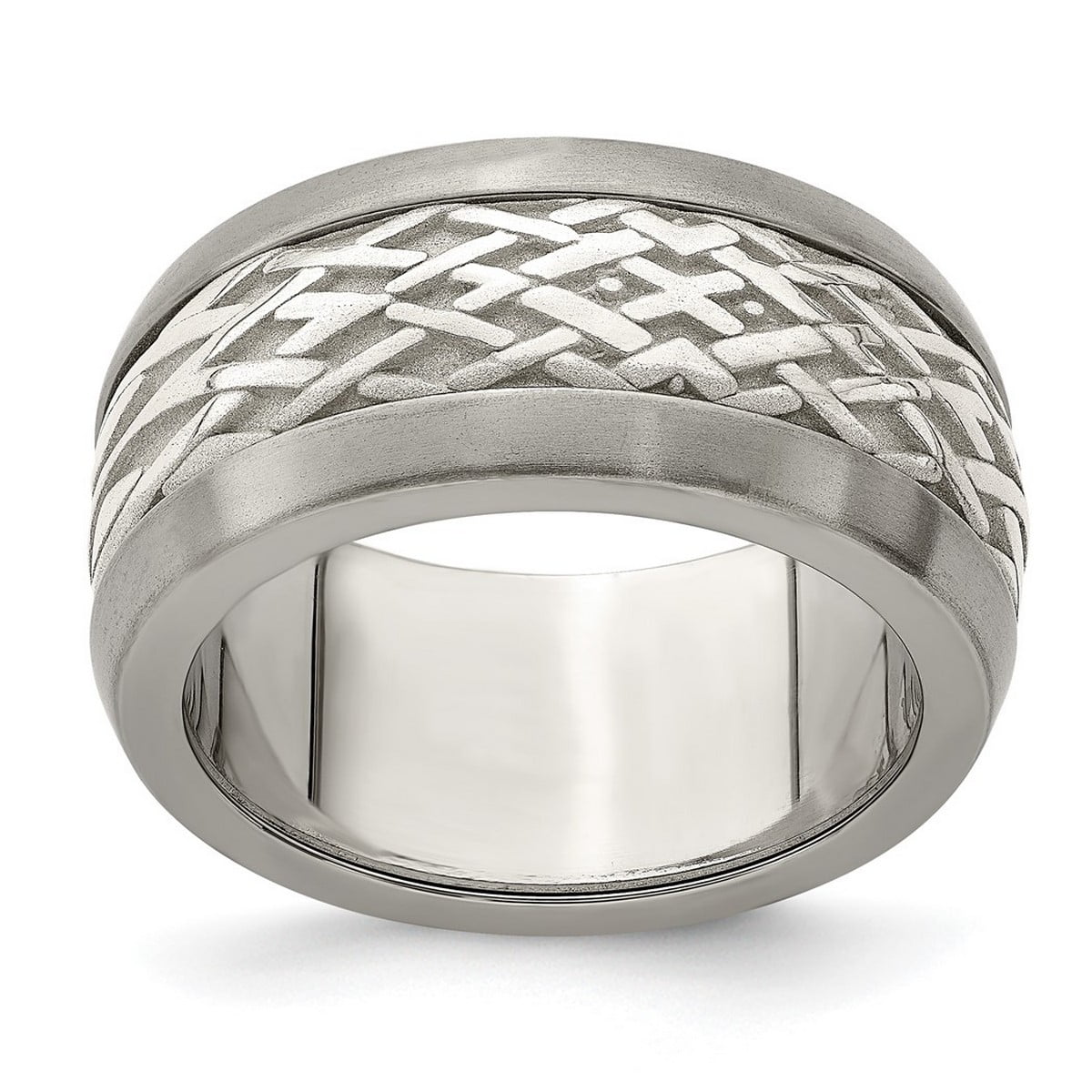 11.00mm Titanium and 925 Sterling Silver Inlay Polished Weave Ring Size ...