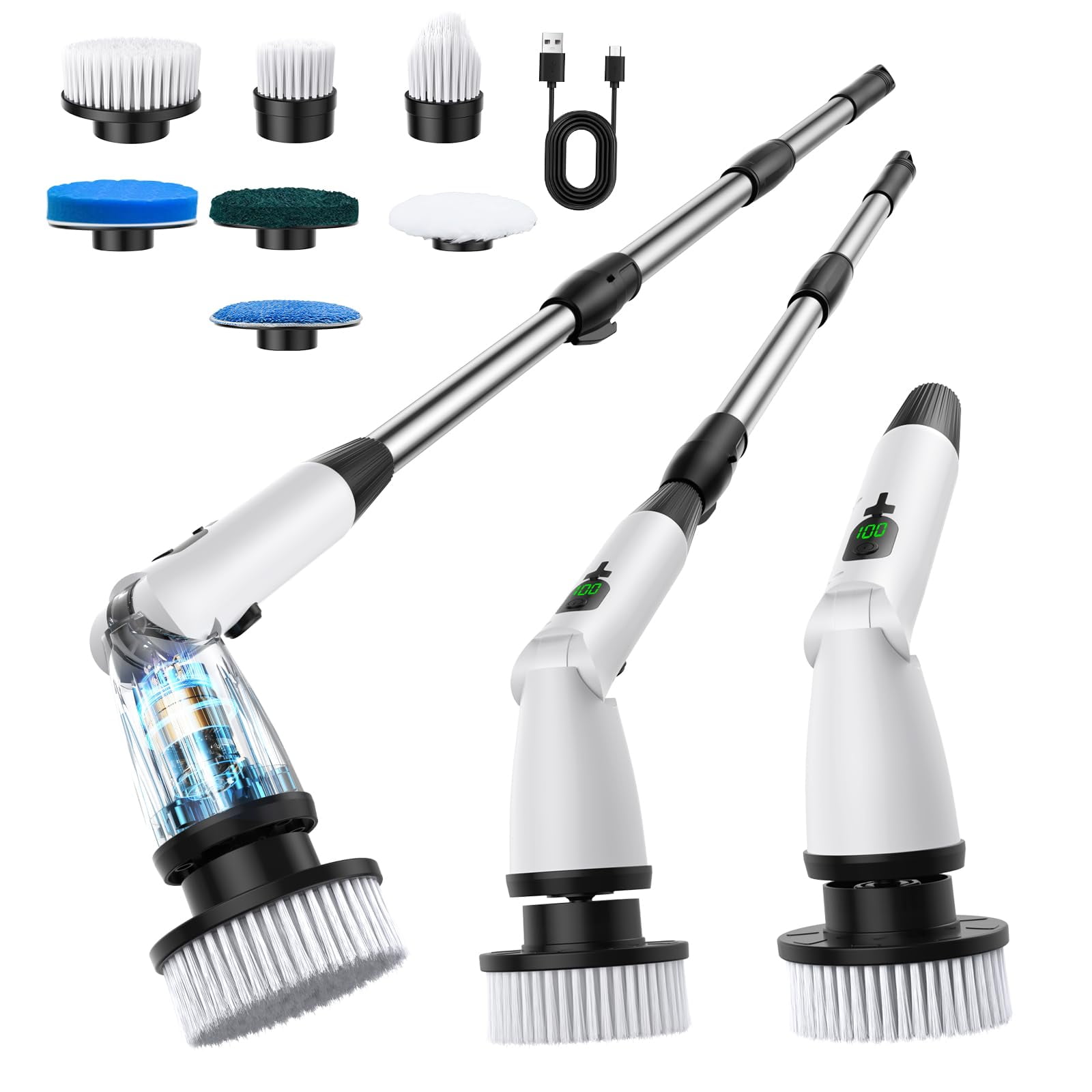 11 in 1 Electric Spin Scrubber Cordless Cleaning Brush 3 Adjustable ...