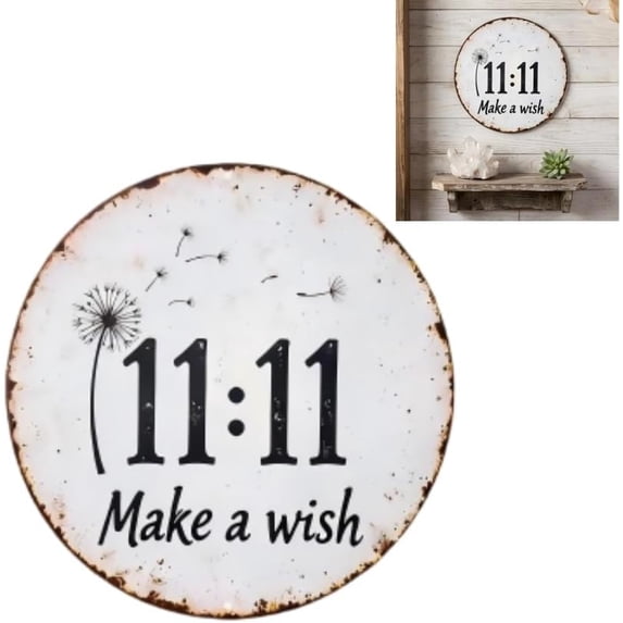 11:11 MAKE A WISH METAL WALL DECOR Rustic Farmhouse Style Round Sign ...