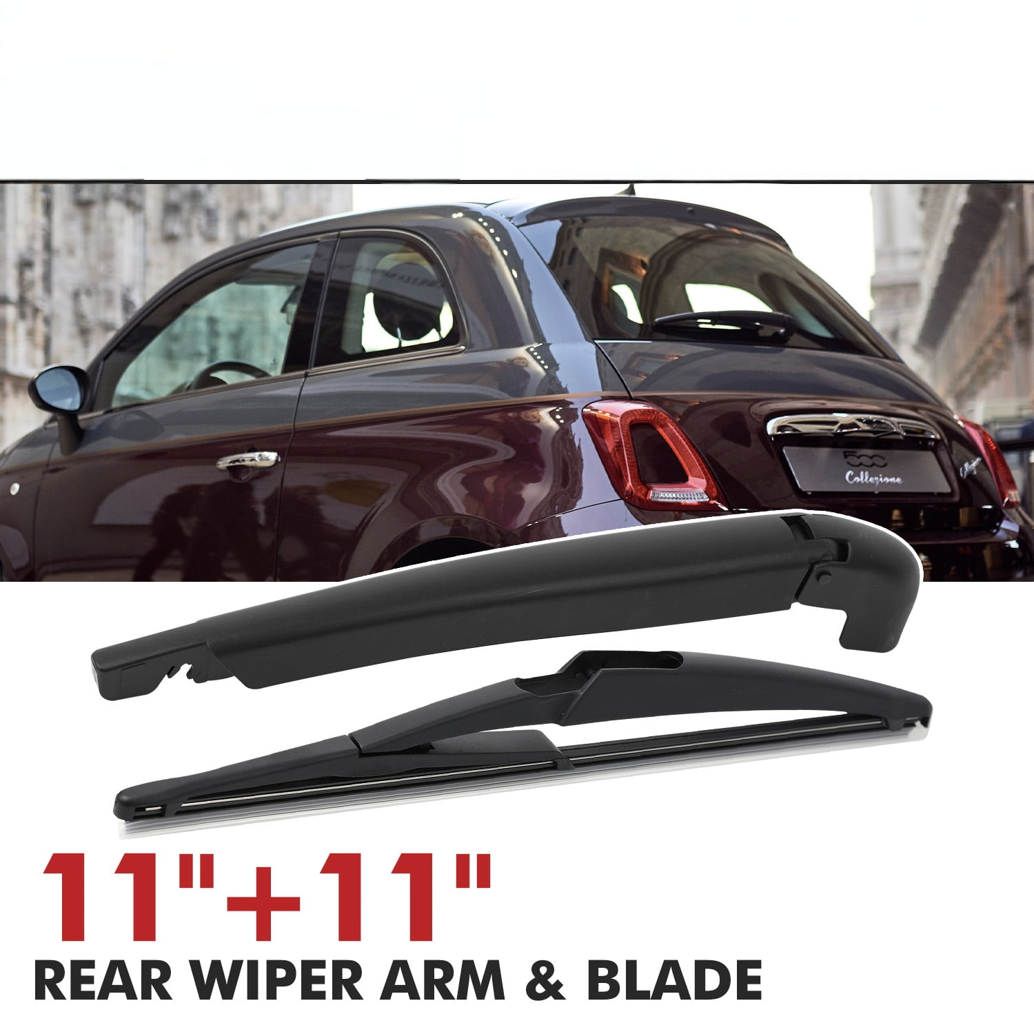 11"+11" Rear Windshield Wiper Arm & Blade Set Compatible With Fiat 500 ...