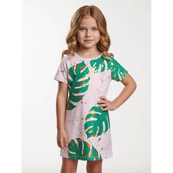 11-12Y Girls Short Sleeve Dress Digital Print Casual - Walmart.com
