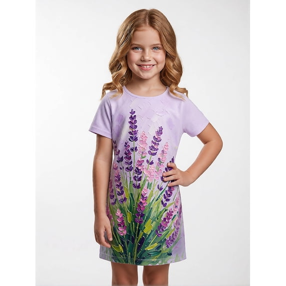 11-12Y Girls Short Sleeve Dress Digital Print Casual - Walmart.com