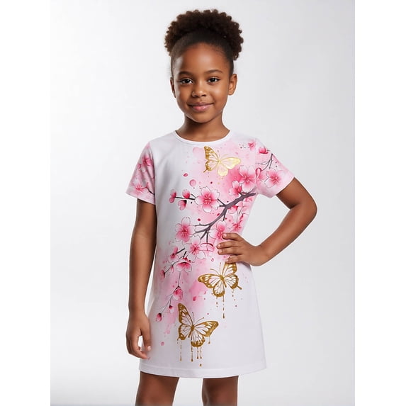11-12Y Girls Short Sleeve Dress Digital Print Casual - Walmart.com