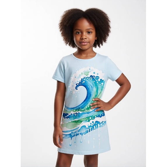 11-12Y Girls Short Sleeve Dress Digital Print Casual - Walmart.com