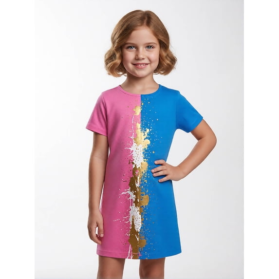11-12Y Girls Short Sleeve Dress Digital Print Casual - Walmart.com