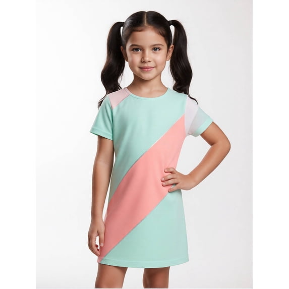 11-12Y Girls Short Sleeve Dress Digital Print Casual - Walmart.com