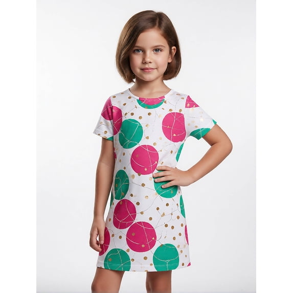 11-12Y Girls Short Sleeve Dress Digital Print Casual - Walmart.com