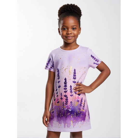 11-12Y Girls Short Sleeve Dress Digital Print Casual - Walmart.com