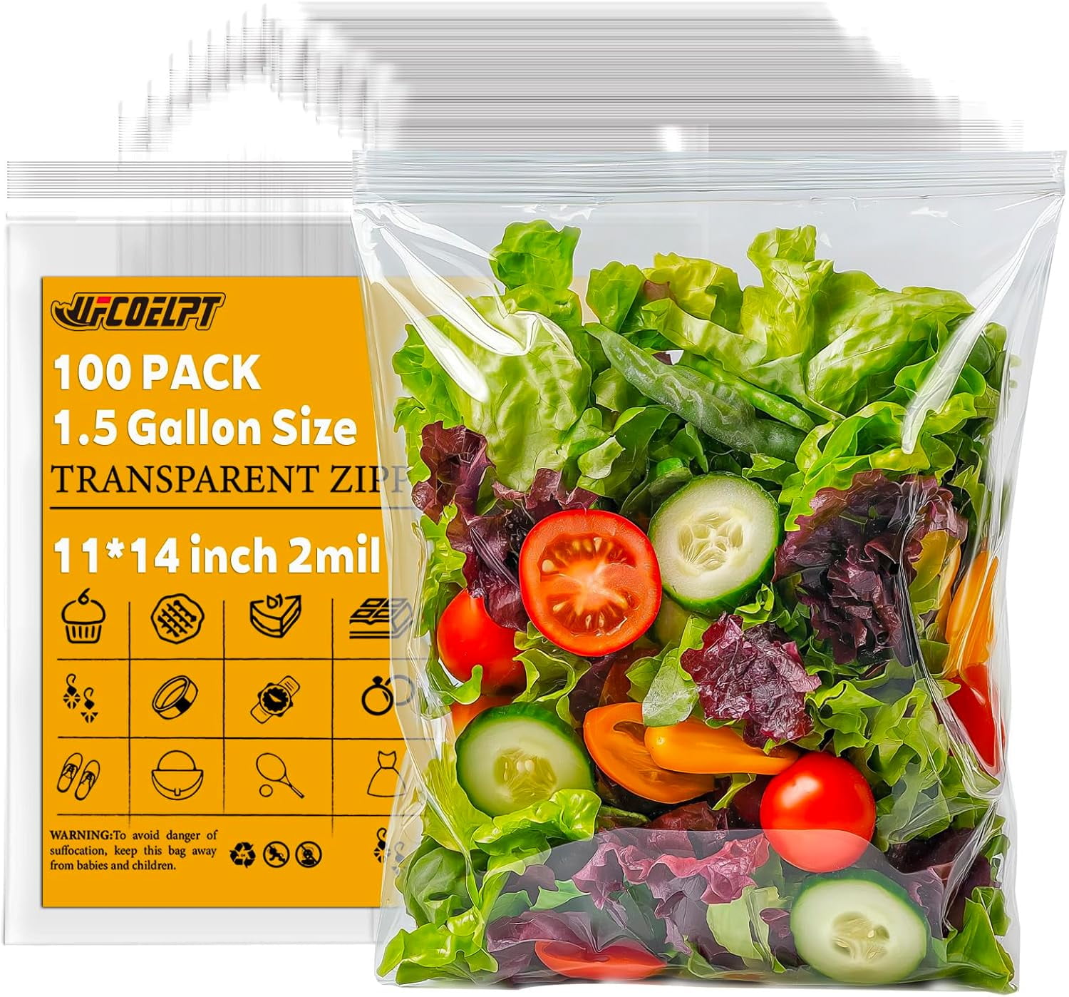 11×14 Large Plastic Reclosable Bags 100 Count, 2 mil, 1.5 Gallon Size ...