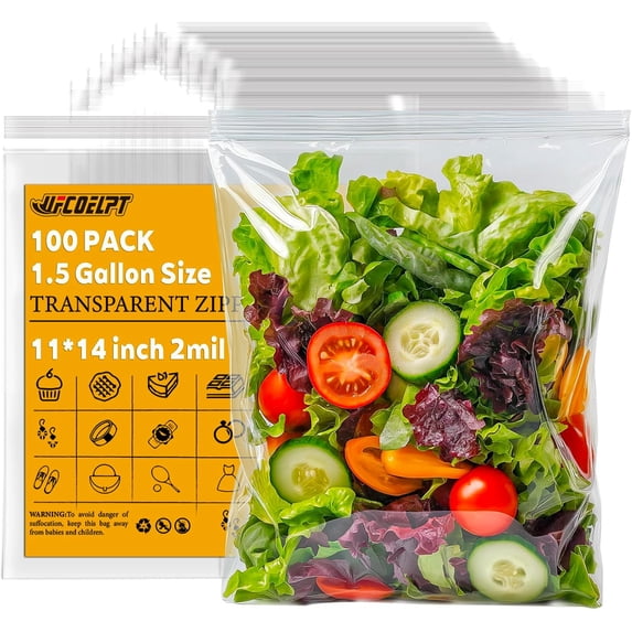 11×14 Large Plastic Reclosable Bags 100 Count, 2 mil, 1.5 Gallon Size ...