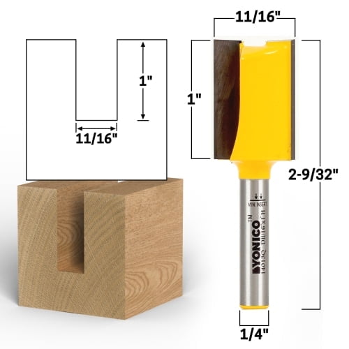 11/16" Diameter X 1" Height Straight Router Bit - 1/4" Shank - Yonico ...