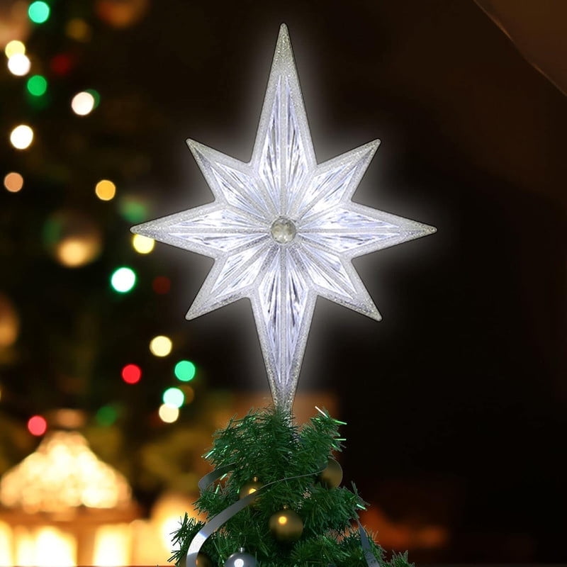 11" 16LED Tree Topper, Bethlehem Star White Christmas Star Lights ...
