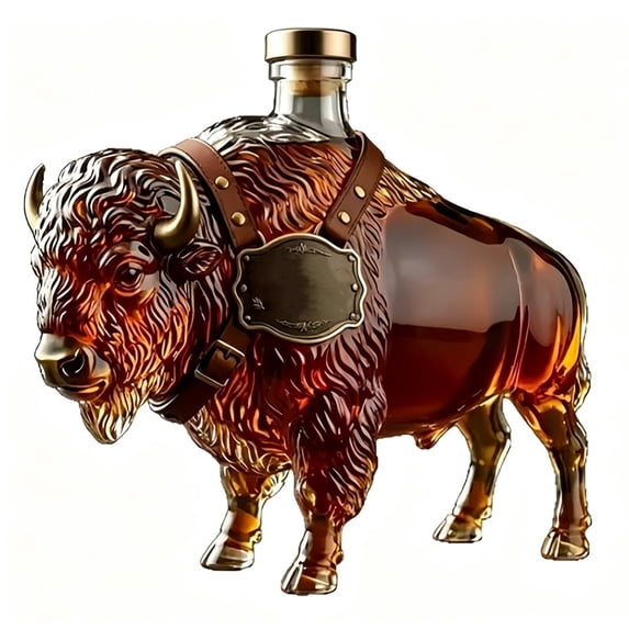 11.16oz Buffalo Figurine Glass Liquor Bottle, Leakproof Sealed Decanter ...