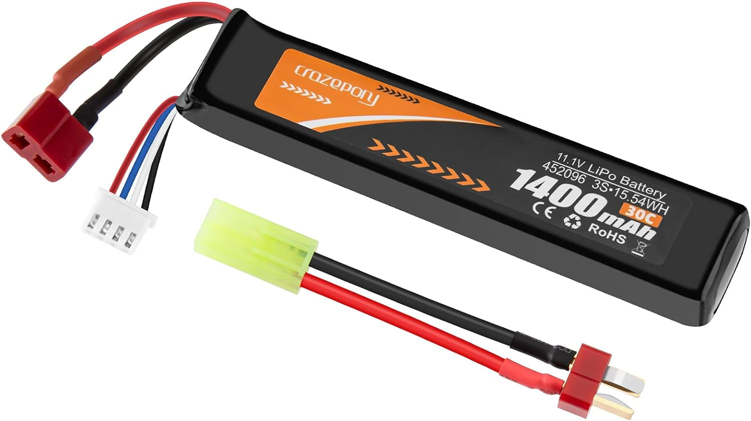 11.1V 1400mAh Airsoft LiPo Stick Battery 30C with T Plug Dean Style ...
