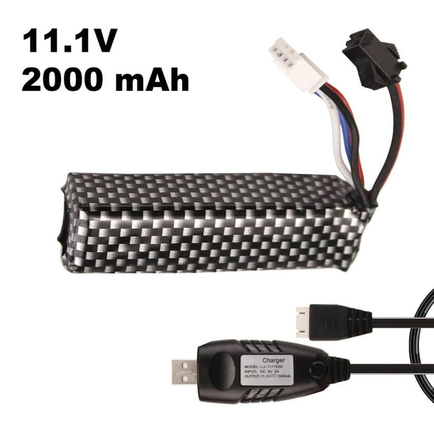 11.1V 2000mAh Rechargeable Battery + USB Charger,SM2P Plug, XH-4P ...