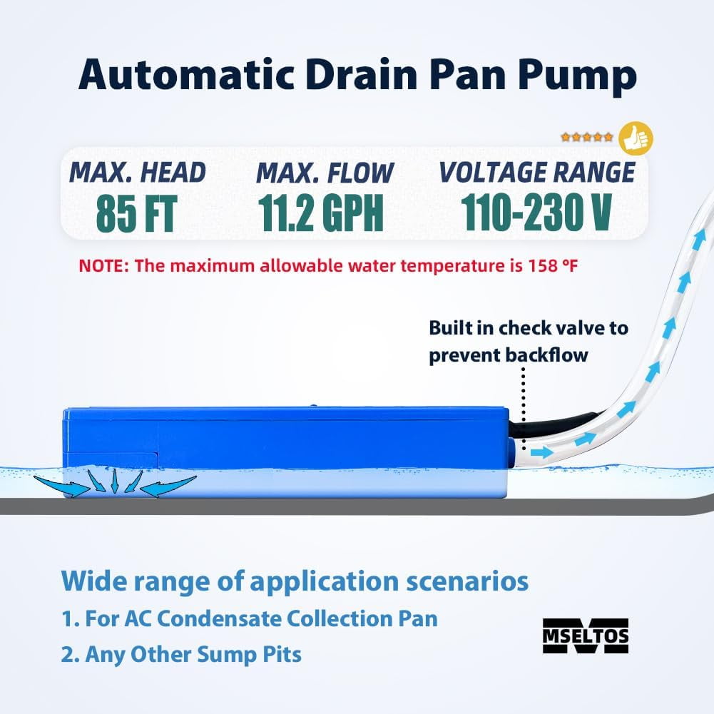 11.2 GPH 85 FT Drip Pan Condensate Pump 110V/230V with Automatic Safety ...