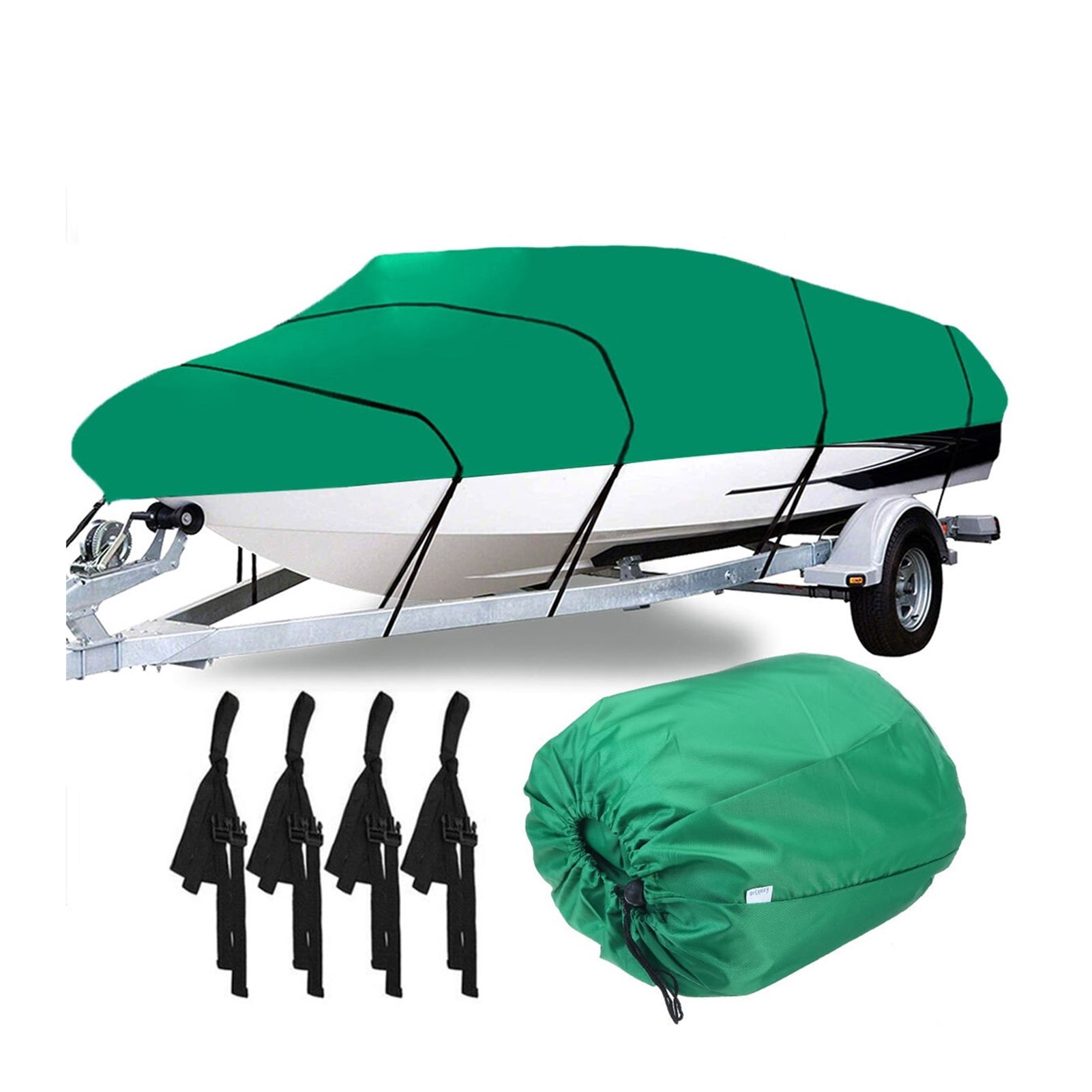 11-22Ft Green Boat Cover Winter Snow Cover 210D Waterproof Sun Shade ...