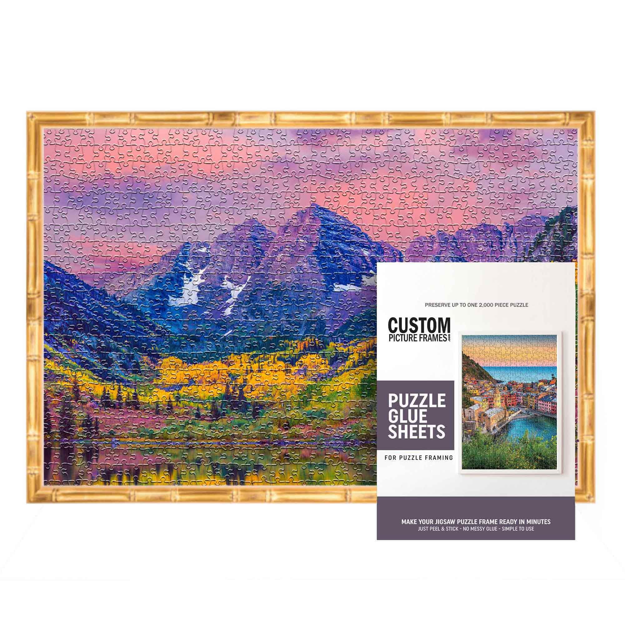11.25x38.25 Puzzle Frame Kit with Glue Sheets | Gold Bamboo Picture ...