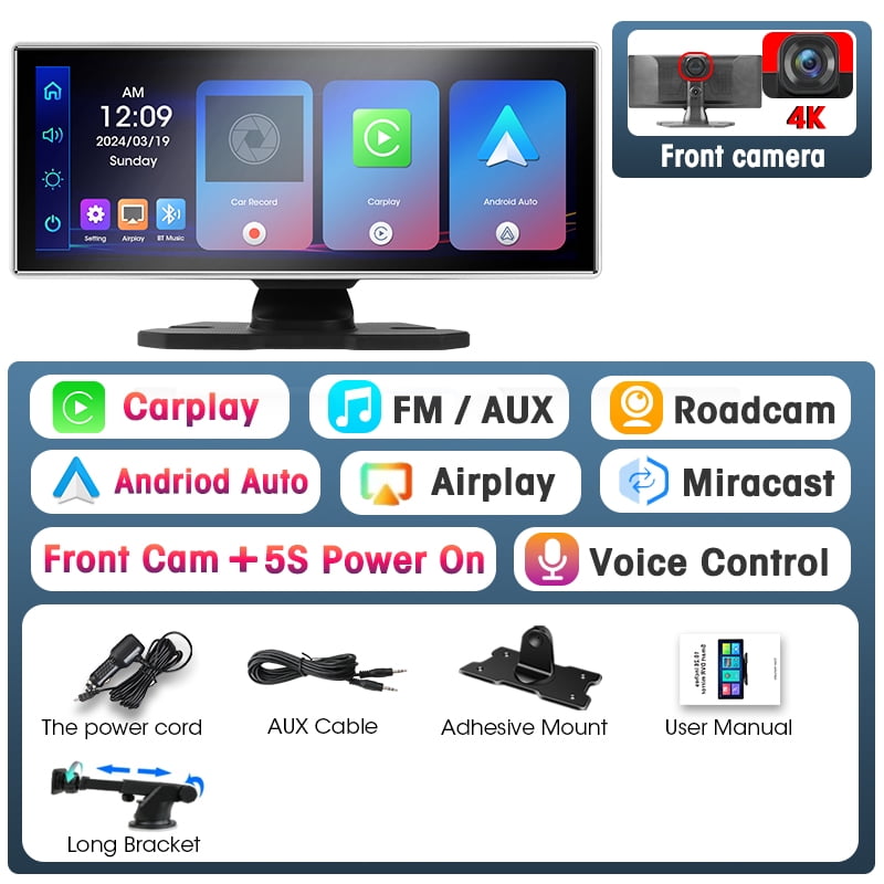 11.26 Inch 4K Dash Cam Car DVR Rearview Mirror Camera Wireless CarPlay ...