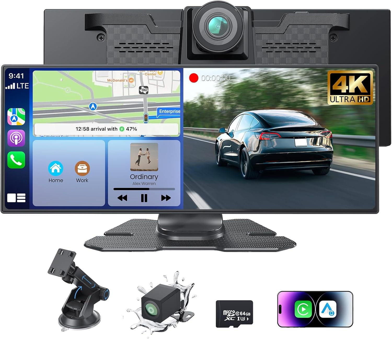 11.26" Portable Screen for , Stereo with & ,Incell Touch Screen,4K Dash ...