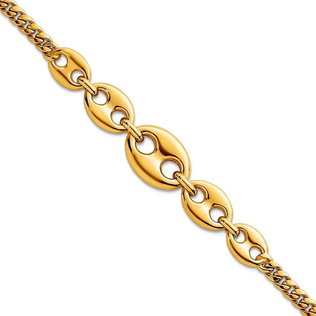 11.2mm 14k Solid Yellow Gold Polished Puffed Mariner and Curb Link ...