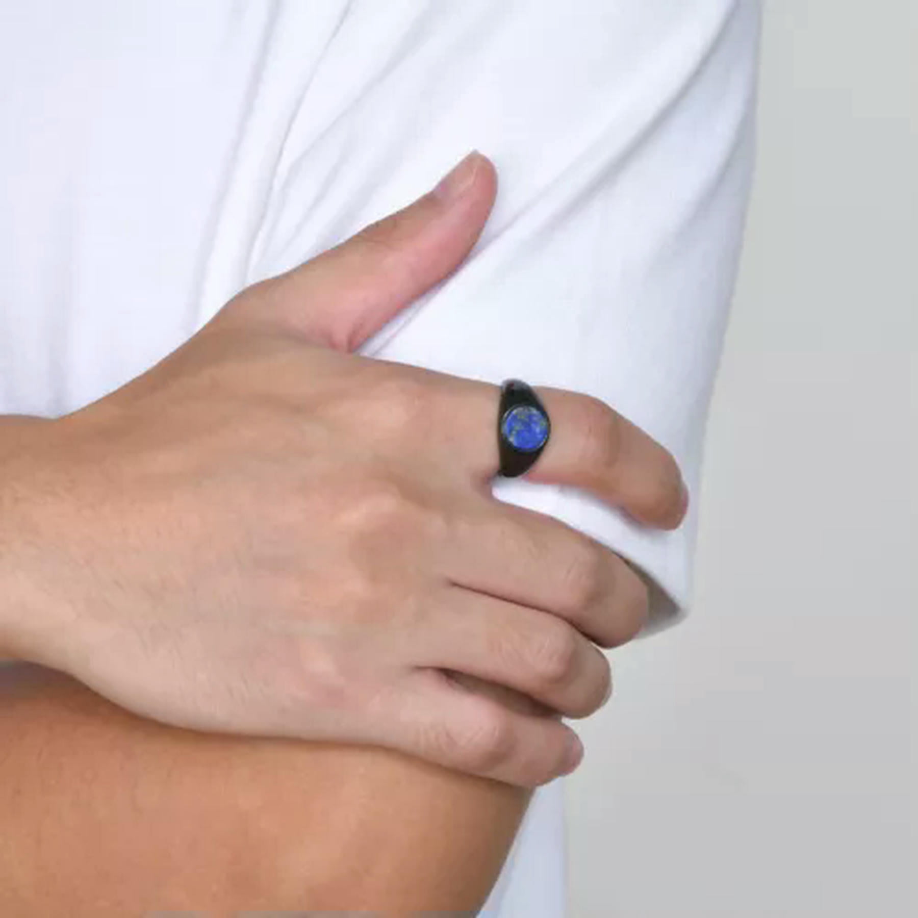11.2mm Blue Brown Round Stone Band Men Women's Stainless Steel Ring ...