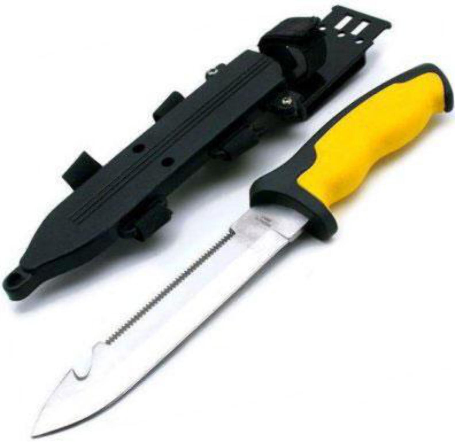 11-3/4" Divers Knife, Yellow Black Color, Thickness: 4mm, Hard Sheath ...