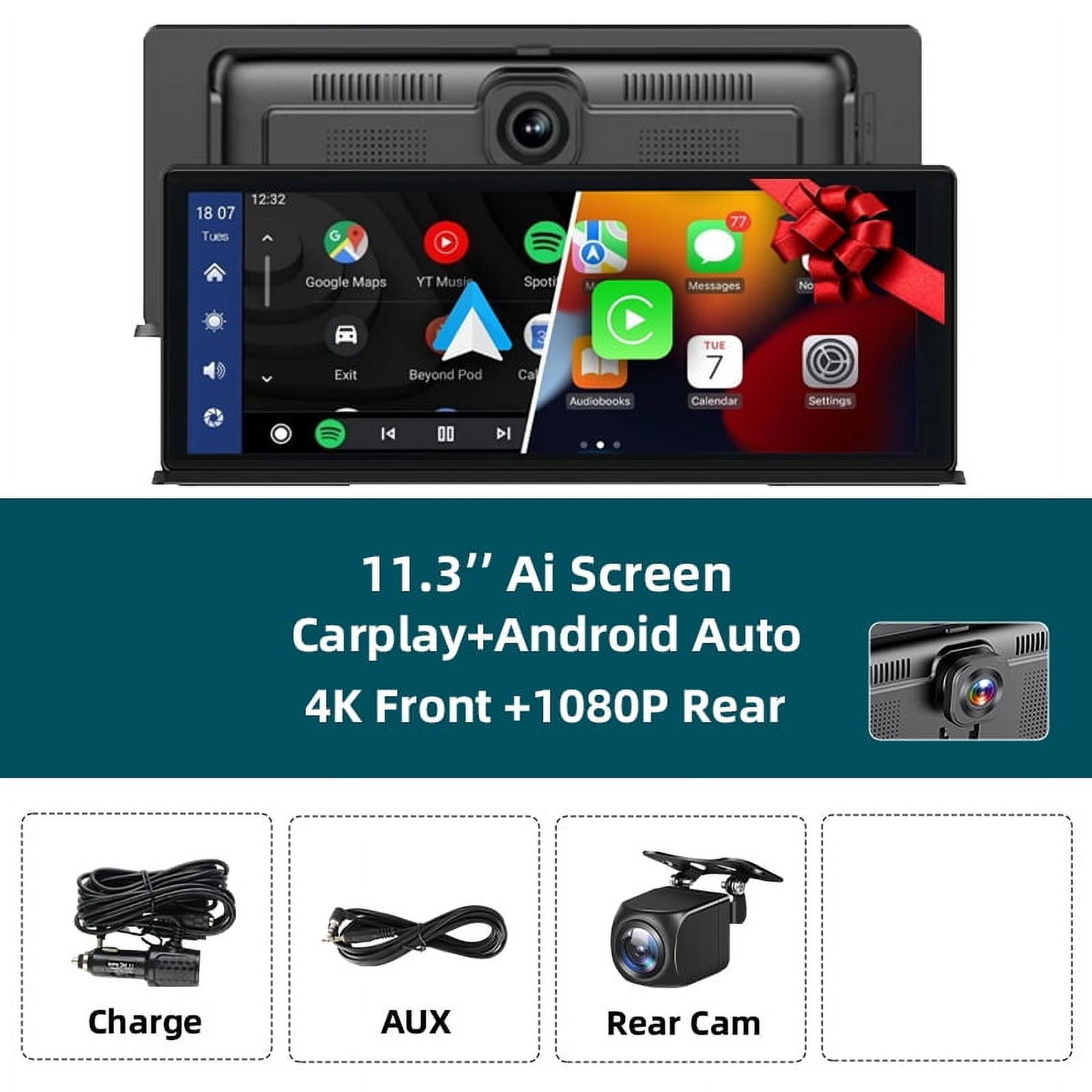 11.3" Car DVR 4K Camera Wireless Carplay Android auto Ai Screen Dash ...