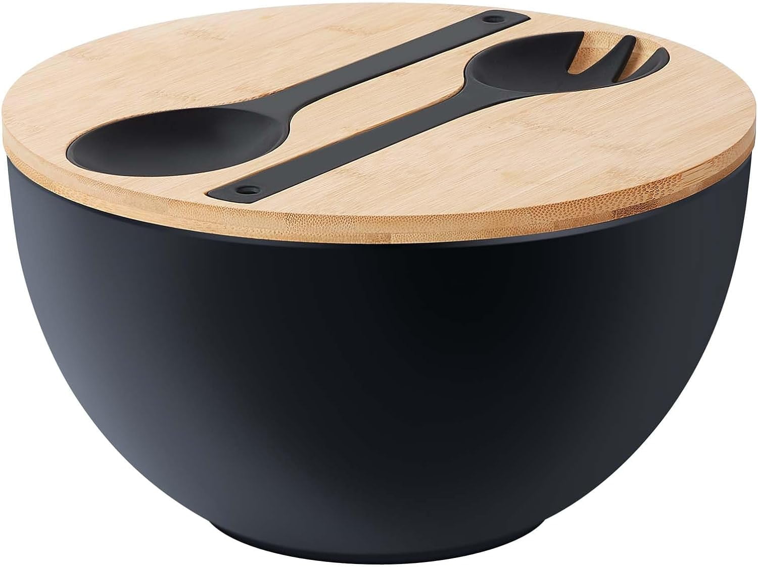 Extra Large Salad Bowl with Wooden Lid & Servers, Oversized Bamboo ...