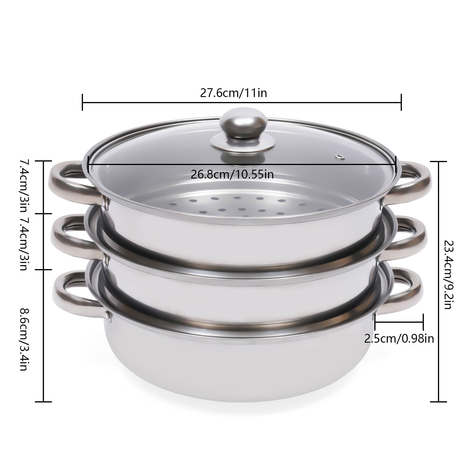 11" 3 Tier Large Stainless Steel Steaming Cooker Steamer Pot Sets W ...