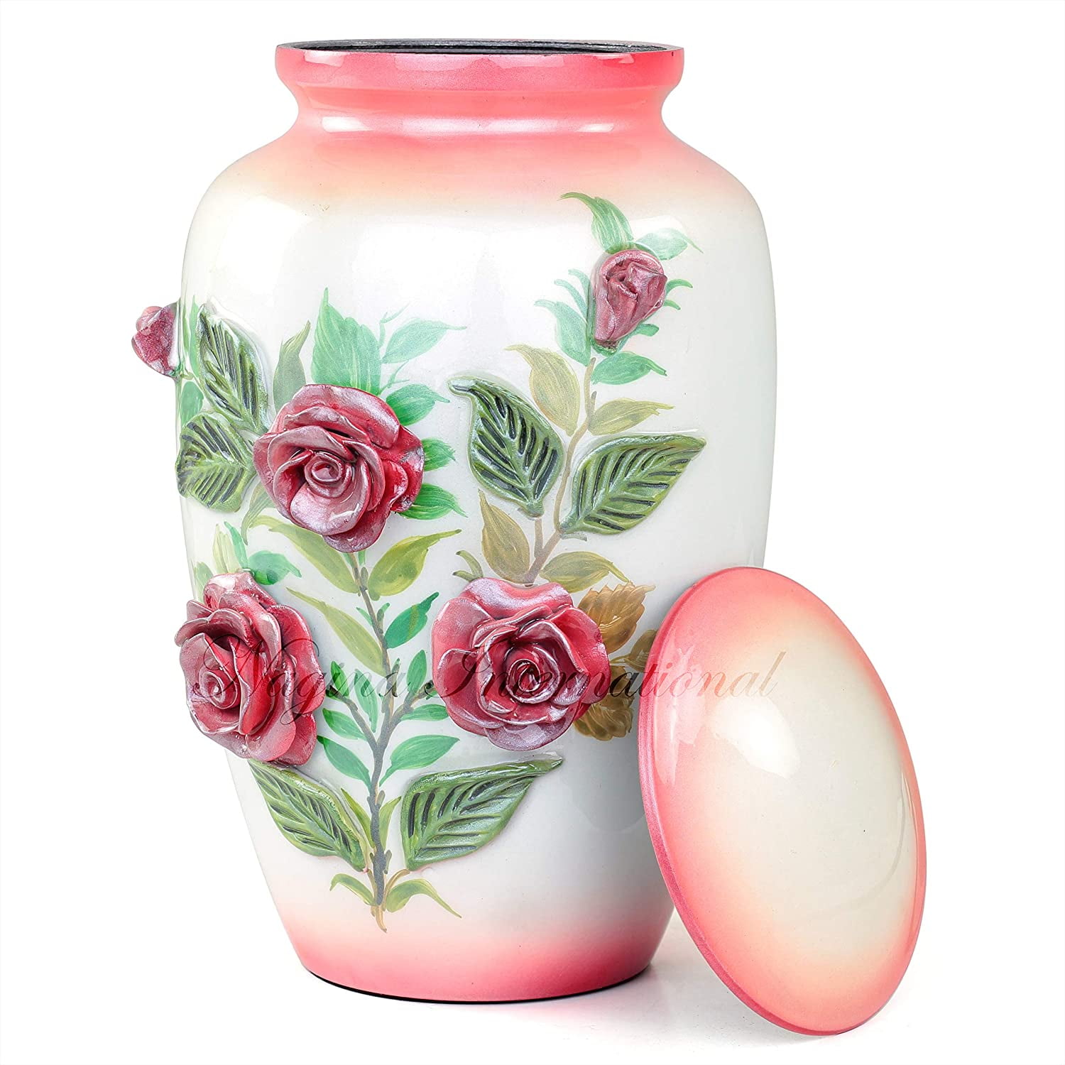 11" 3D Carved Decorative Flowers Aluminum Metal Cremation Urns for ...
