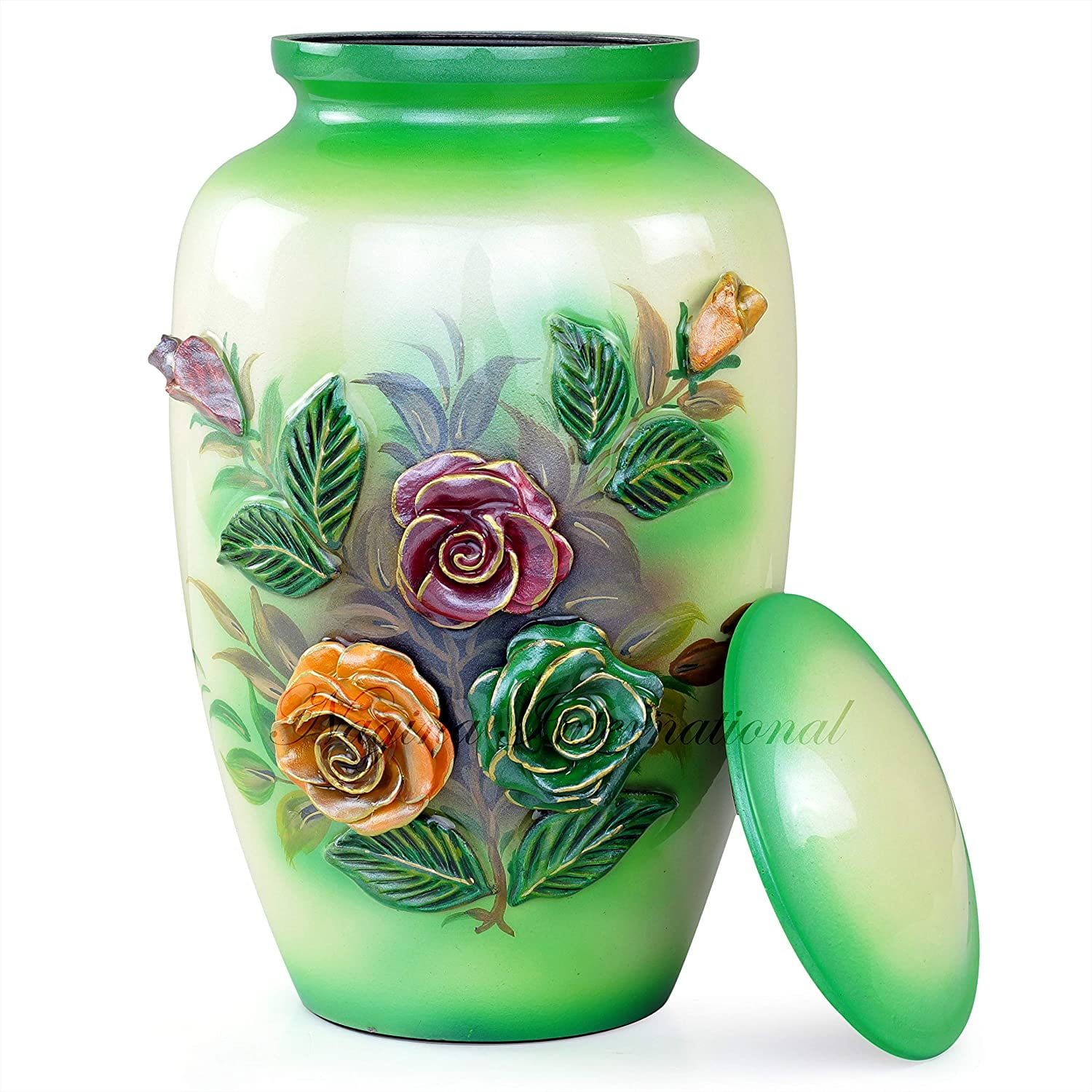 11" 3D Carved Decorative Flowers Aluminum Metal Cremation Urns for ...