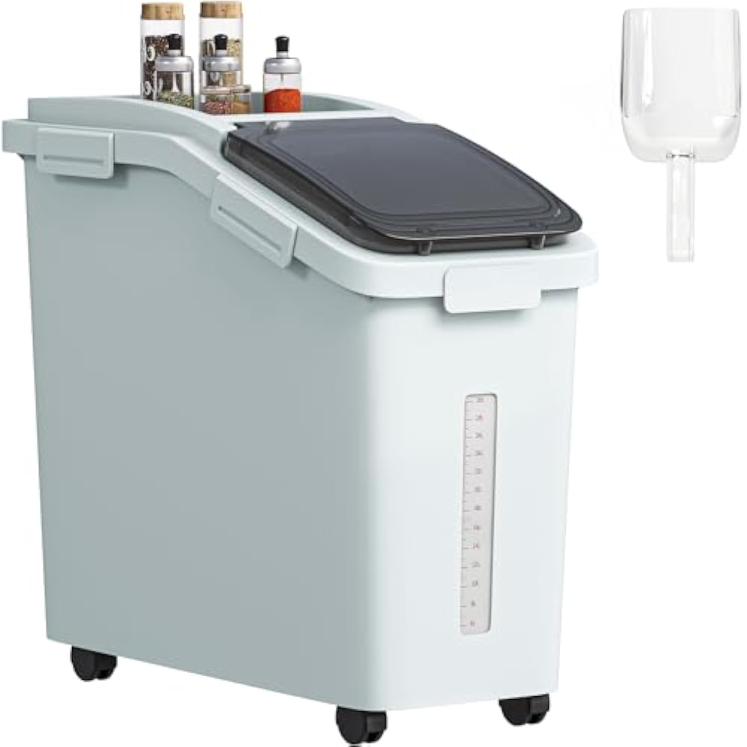 11.4-Gallon Flour Storage Container (280 Cups) Gray - Airtight Food Bin ...