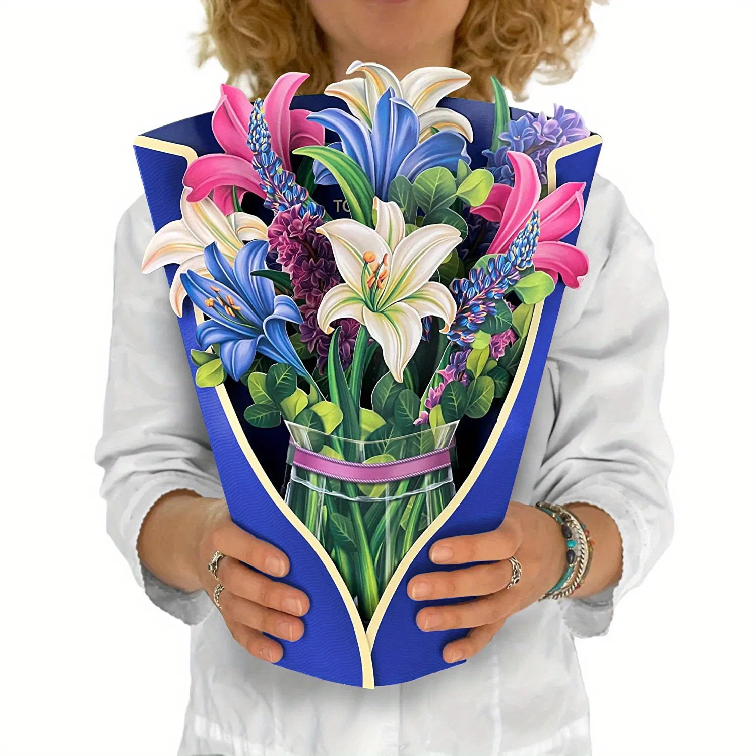 11.4 Inch 3D Pop-Up Greeting Card with Lifesize Eternal Flower Bouquet ...