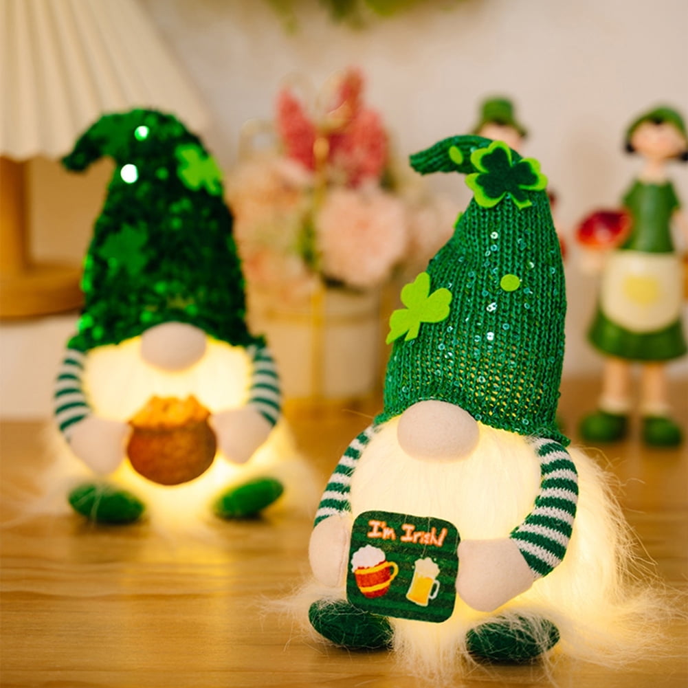 11.4" St Patricks Day Light Up Gnomes Decor LED Shamrock Handmade ...